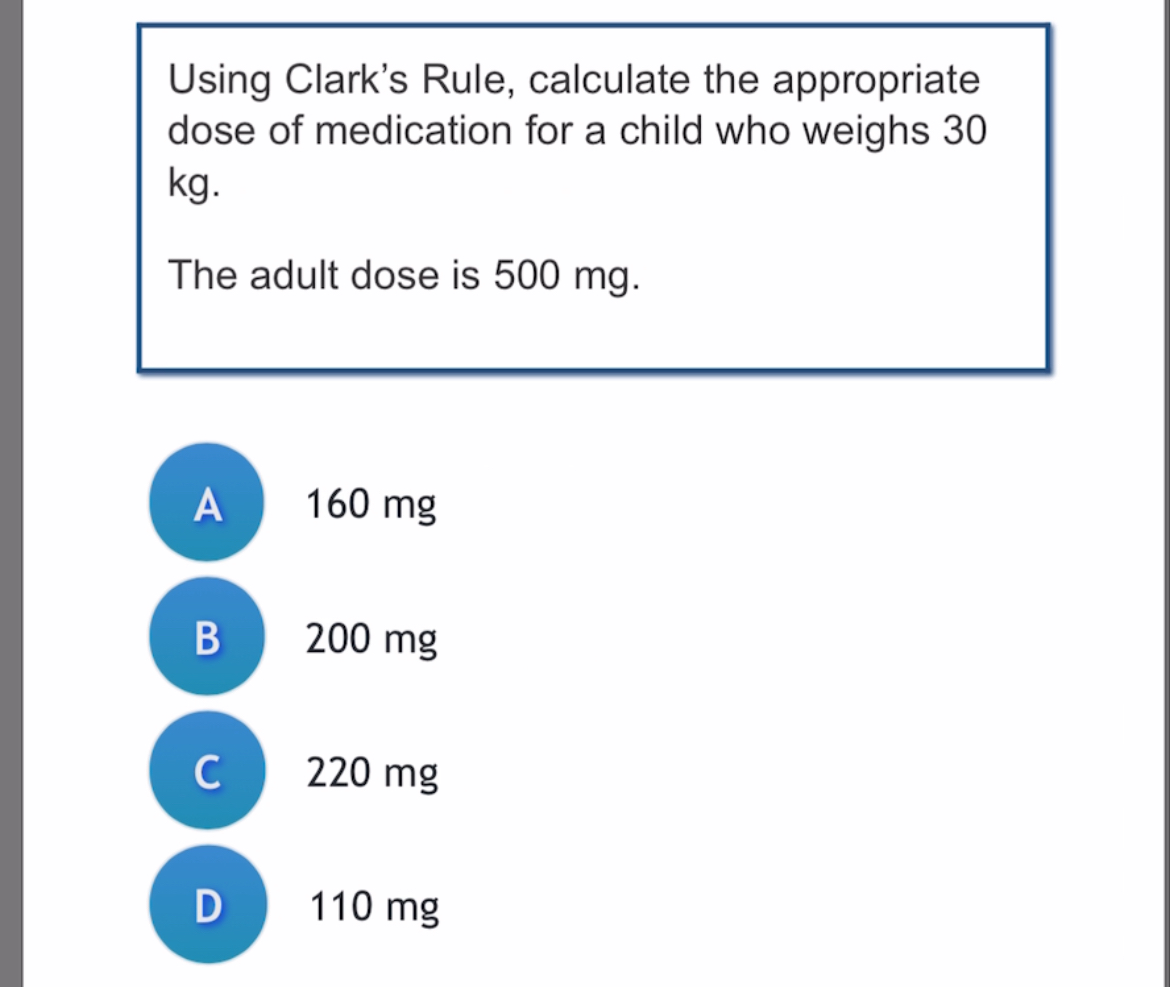 Solved Using Clark's Rule, calculate the appropriate dose of | Chegg.com