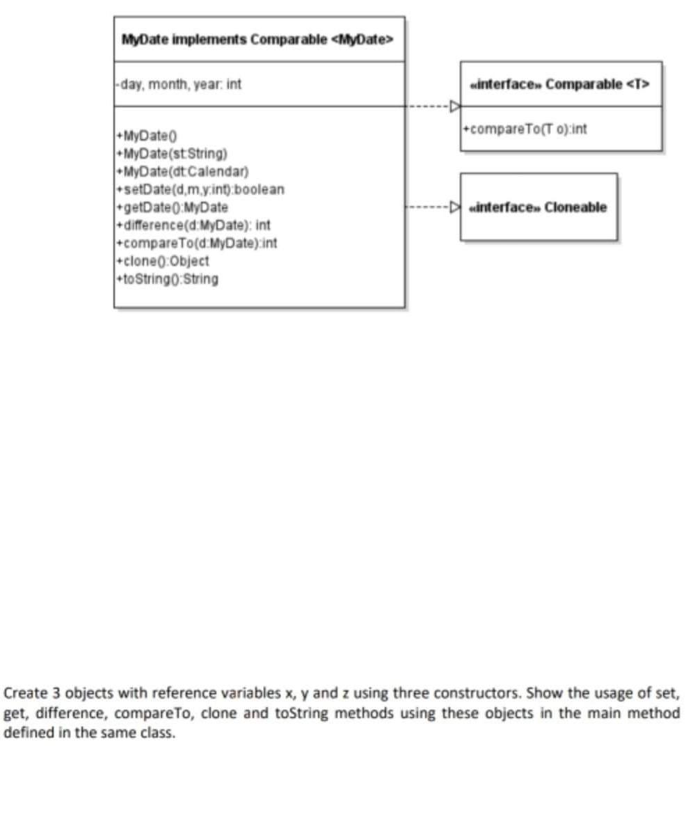 Solved MyDate implements Comparable |-day, month, year int | Chegg.com