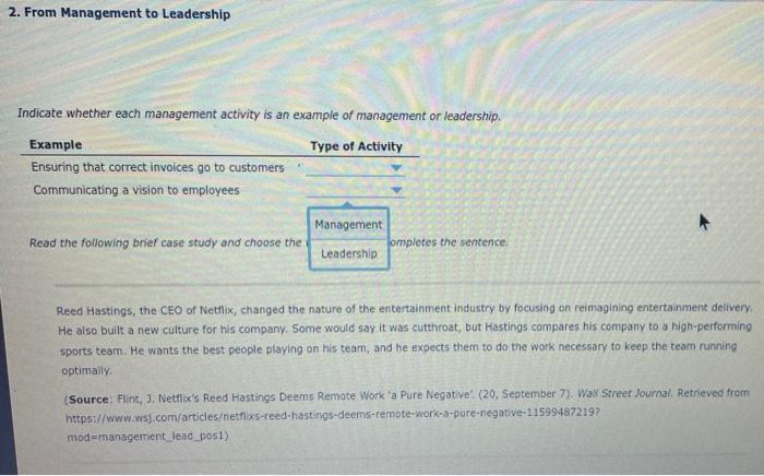 Solved 2. From Management to Leadership Indicate whether | Chegg.com