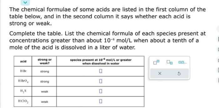 Solved The chemical formulae of some acids are listed in the | Chegg.com