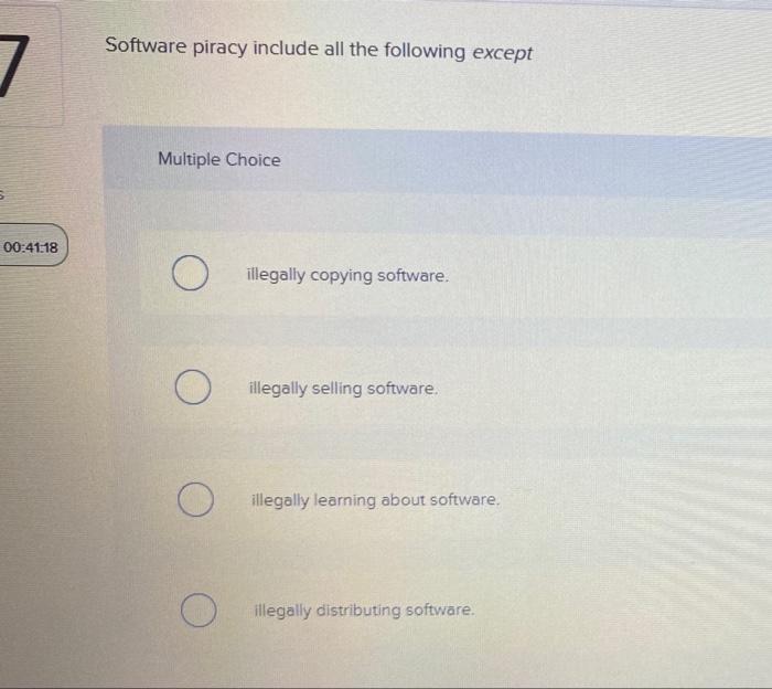 Solved Software piracy include all the following except 7 | Chegg.com