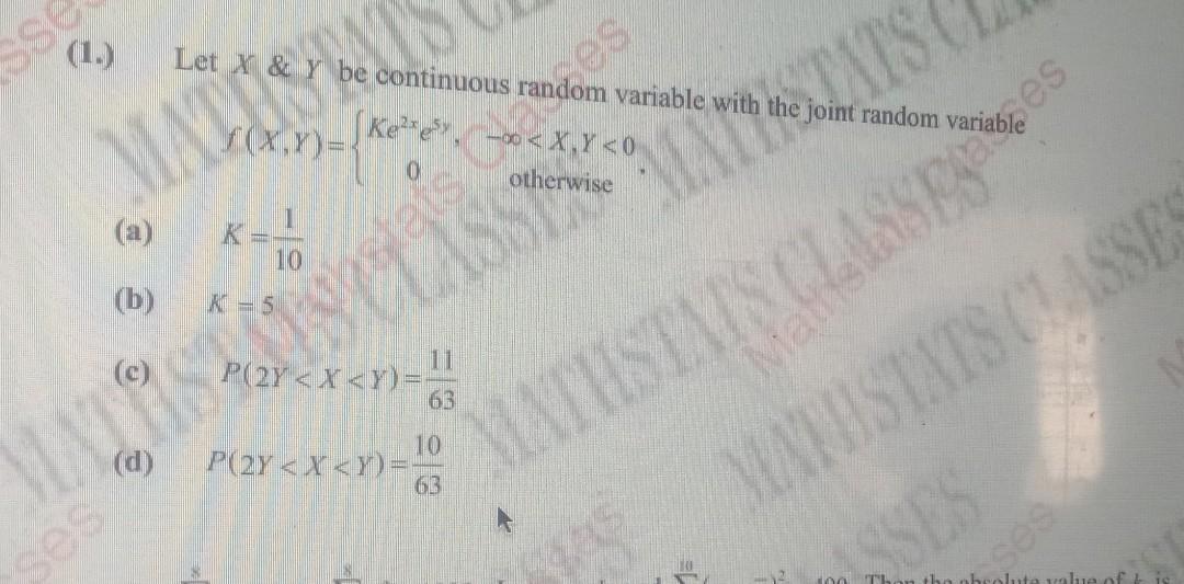 Solved (1.) Let X&Y be continuous random variable with the | Chegg.com