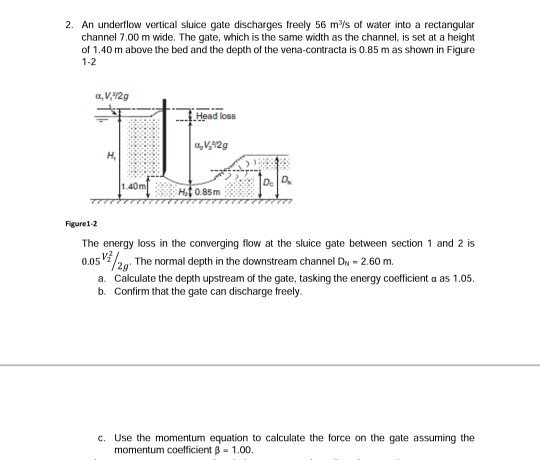 Solved 2. An underflow vertical sluice gate discharges | Chegg.com