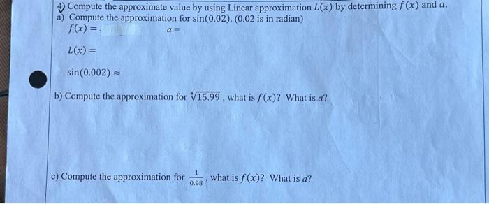 4) Compute the approximate value by using Linear | Chegg.com