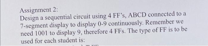 Solved Assignment 2: Design a sequential circuit using 4FF | Chegg.com