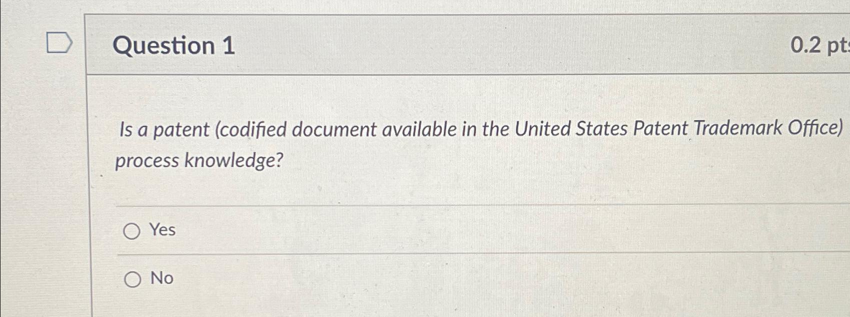 Solved Question 10.2ptIs a patent (codified document | Chegg.com