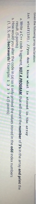 Solved Given the following array declaration: int stuff | Chegg.com