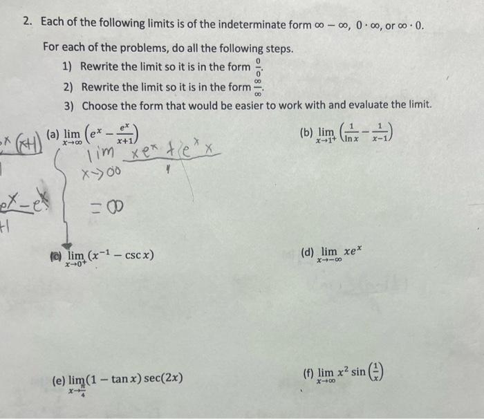 Solved 2. Each of the following limits is of the | Chegg.com