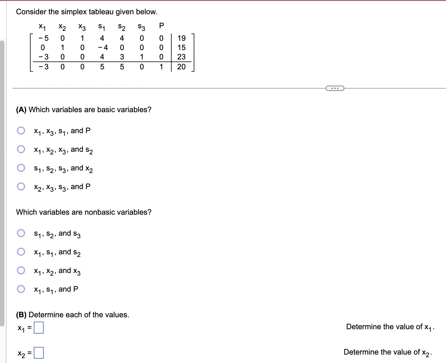 Solved Consider the simplex tableau given below.(A) ﻿Which | Chegg.com