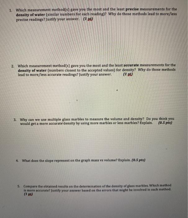 Determination of Density of Glass Marbles Using a | Chegg.com