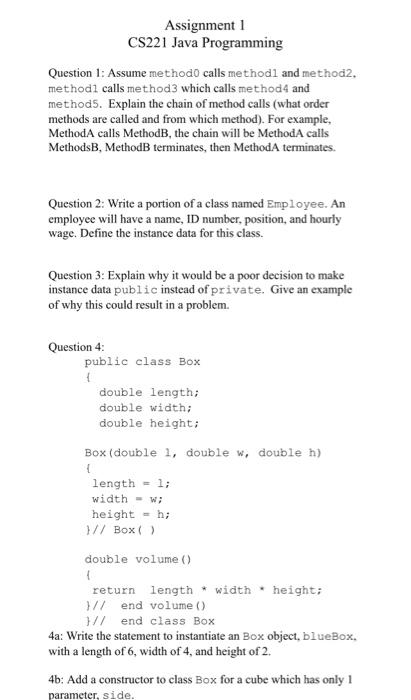 Solved Assignment 1 CS221 Java Programming Question 1: | Chegg.com
