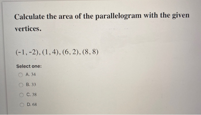 Solved Calculate the area of the parallelogram with the | Chegg.com