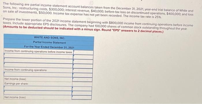 Solved The following are partial income statement account | Chegg.com