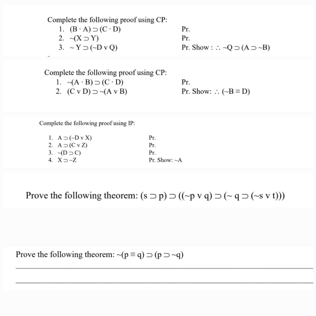 Solved Complete the following proof using CP | Chegg.com