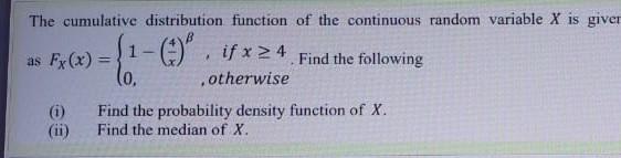 Solved The cumulative distribution function of the | Chegg.com