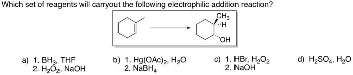 Solved a) 1. BH3, THF b) 1. Hg(OAc)2,H2O c) 1. HBr,H2O2 d) | Chegg.com