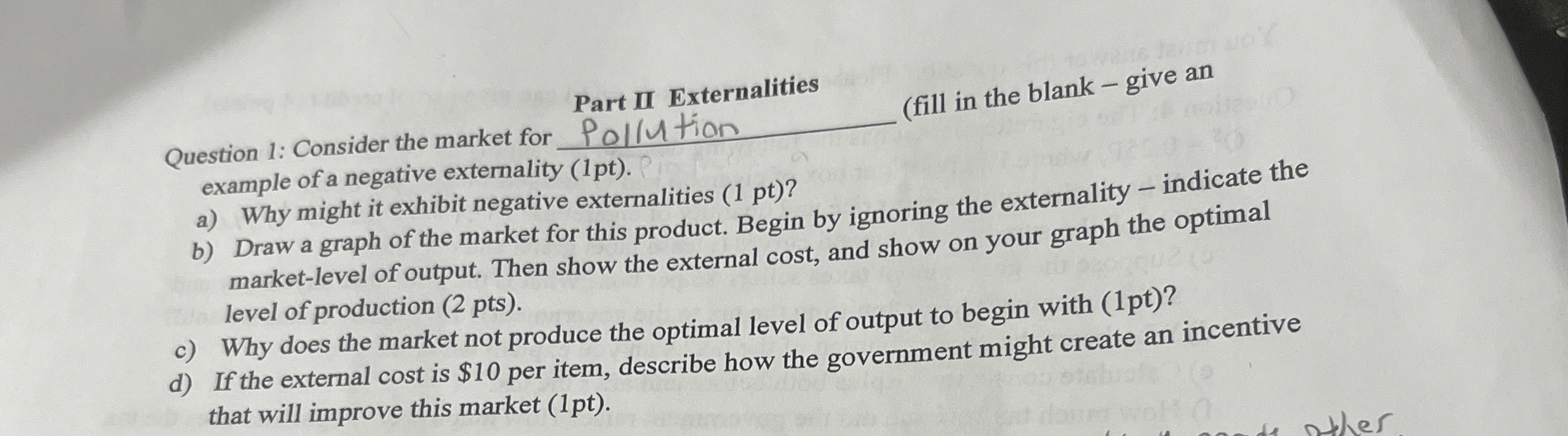 Solved Part II ExternalitiesPollution(fill in the blank - | Chegg.com