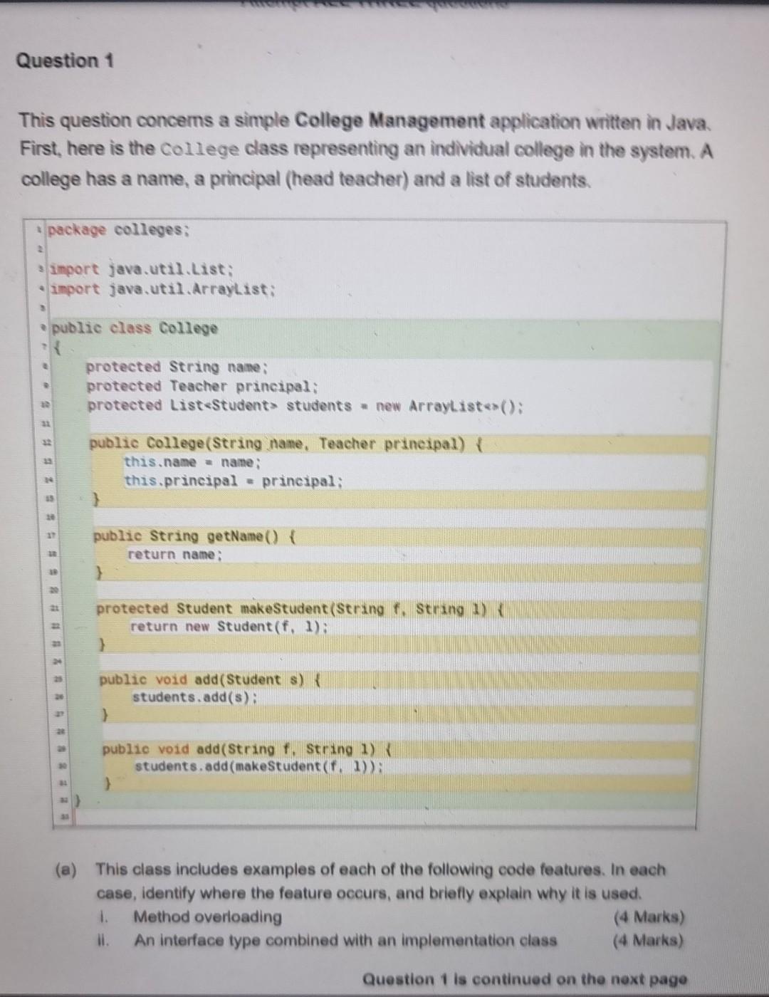 Solved Question 1 This question concerns a simple College | Chegg.com