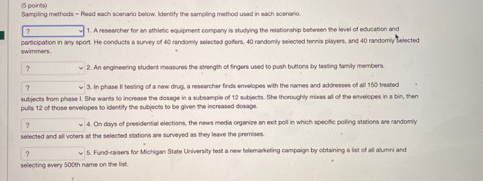 (5 points) Sampling methods -- Read each scenario | Chegg.com