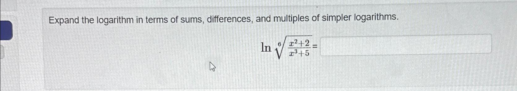 Solved Expand the logarithm in terms of sums, differences, | Chegg.com