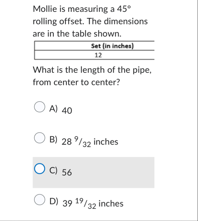 Solved Mollie is measuring a 45\deg rolling offset. The | Chegg.com