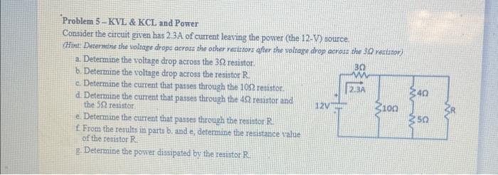 Solved Problem 5-KVL & KCL and Power Consider the circuit | Chegg.com
