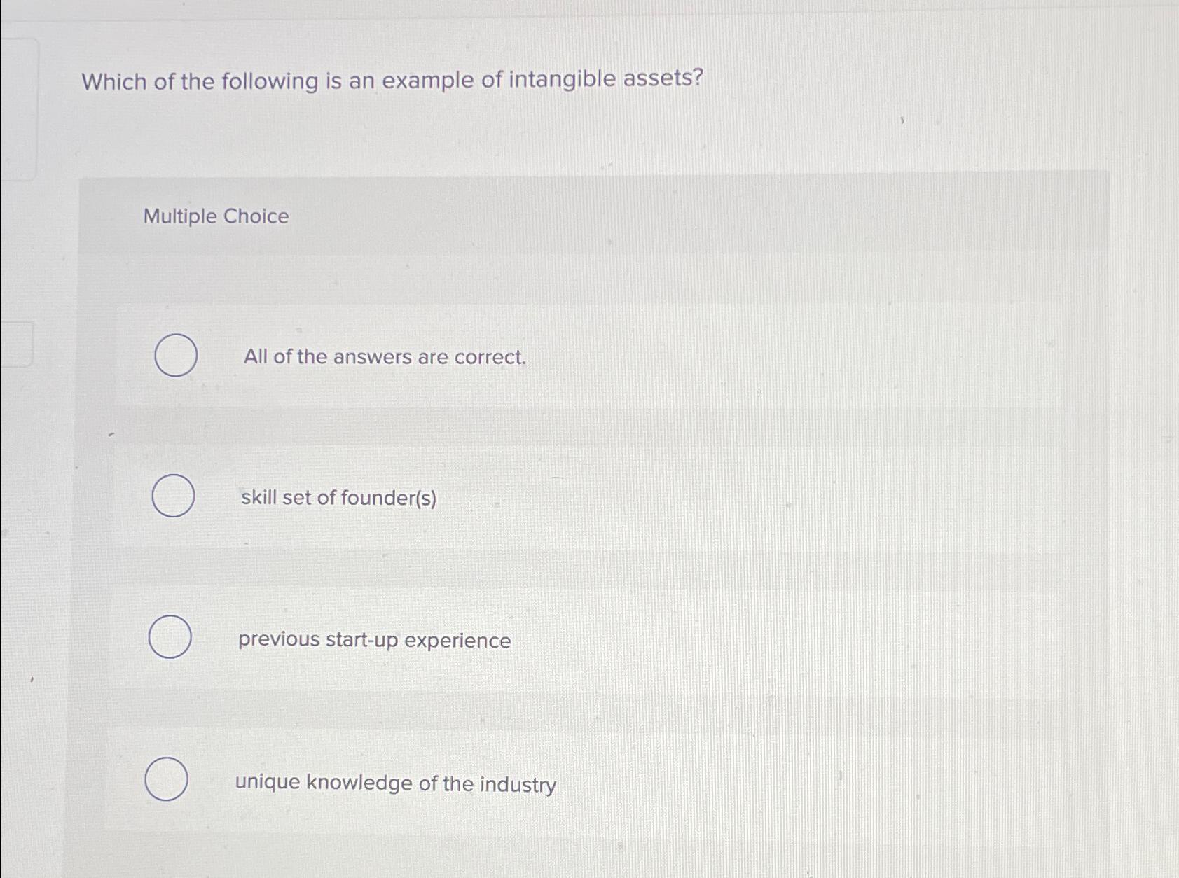 Solved Which of the following is an example of intangible | Chegg.com