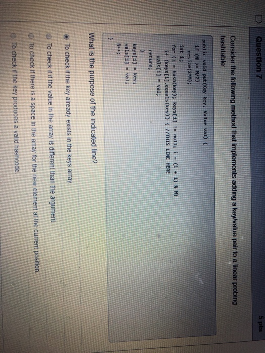 Solved Question 7 5 pts Consider the following method that | Chegg.com