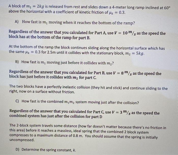 Solved A block of m1=2 kg is released from rest and slides | Chegg.com