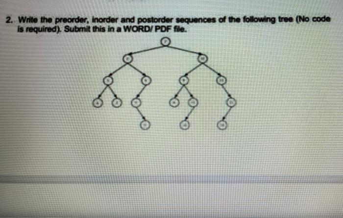 Solved 2. Write the preorder, inorder and postorder | Chegg.com