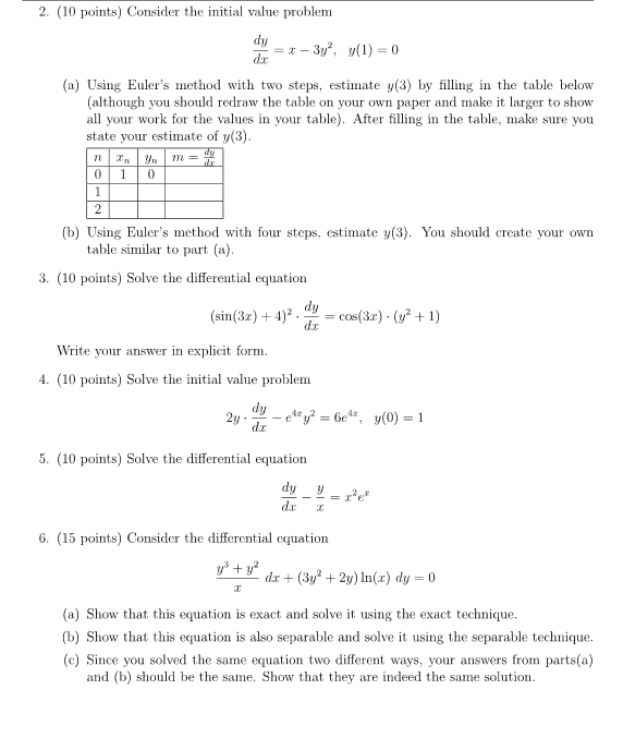 Solved (10 ﻿points) ﻿Consider the initial value | Chegg.com