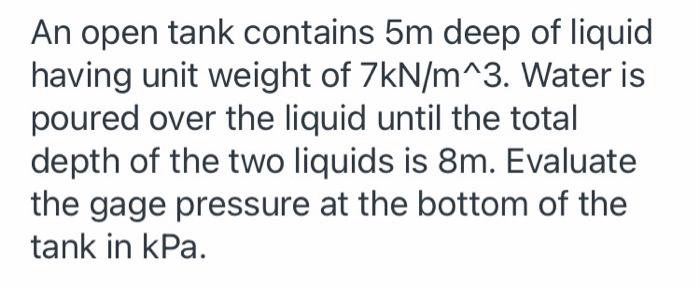 Solved An open tank contains 5m deep of liquid having unit | Chegg.com