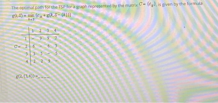 Solved The optimal path for the TSP for a graph represented | Chegg.com