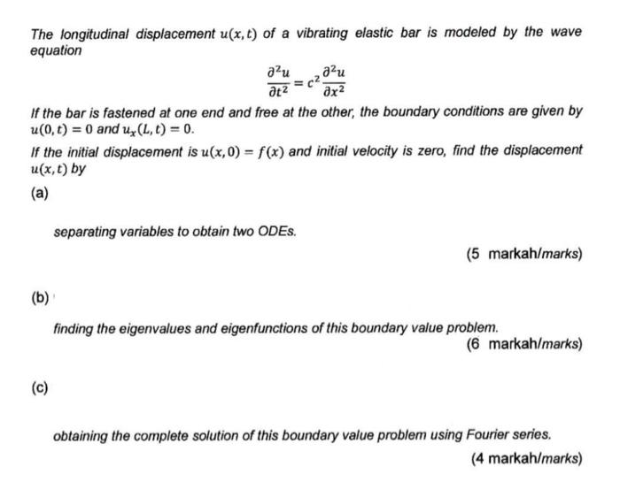 Solved The longitudinal displacement u(x,t) of a vibrating | Chegg.com