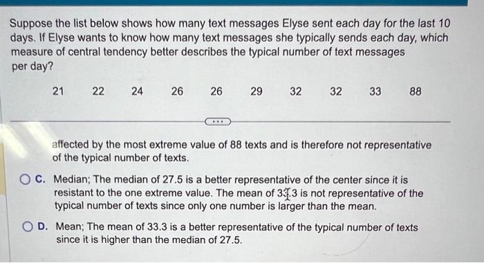 Solved Suppose the list below shows how many text messages | Chegg.com