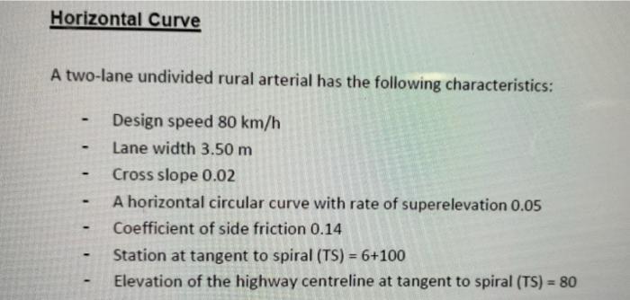 Solved Horizontal Curve A two-lane undivided rural arterial | Chegg.com
