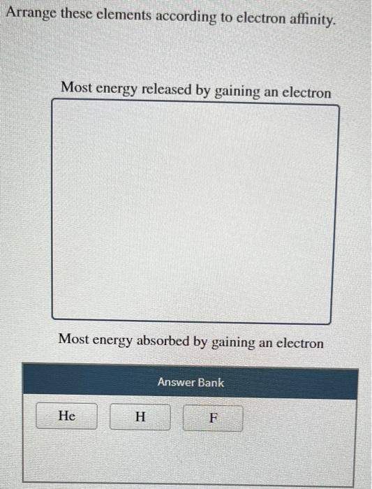 Solved Arrange these elements according to electron | Chegg.com