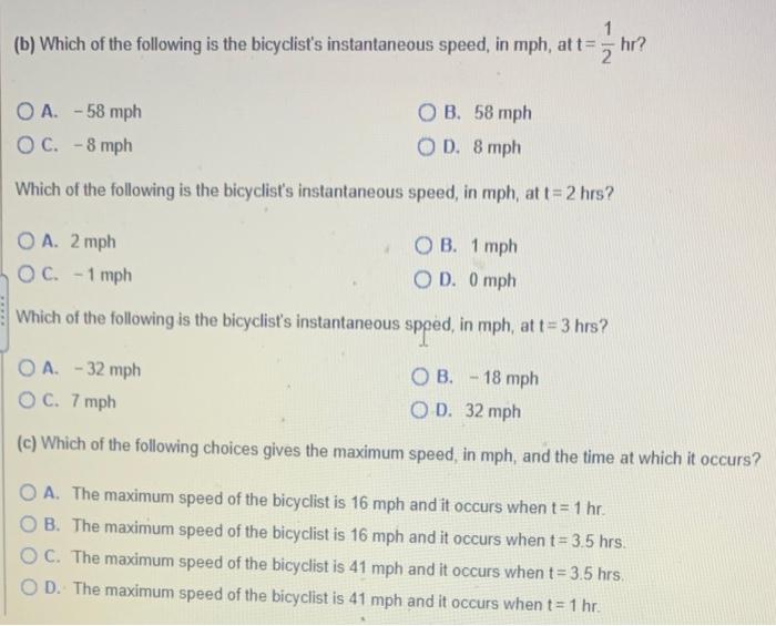 Solved (a) Which of the following is the bicyclist's average | Chegg.com