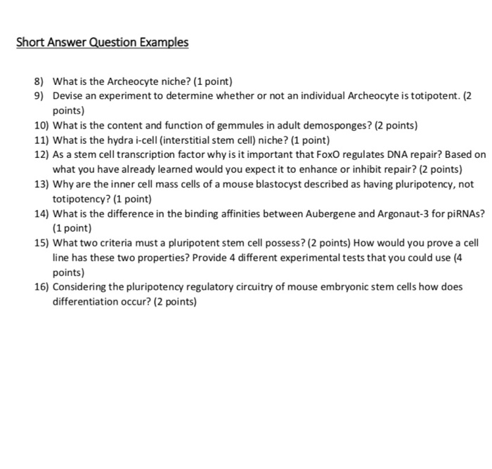 Solved Short Answer Question Examples 8) What is the | Chegg.com