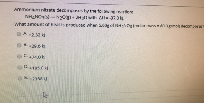 Solved Ammonium nitrate decomposes by the following | Chegg.com