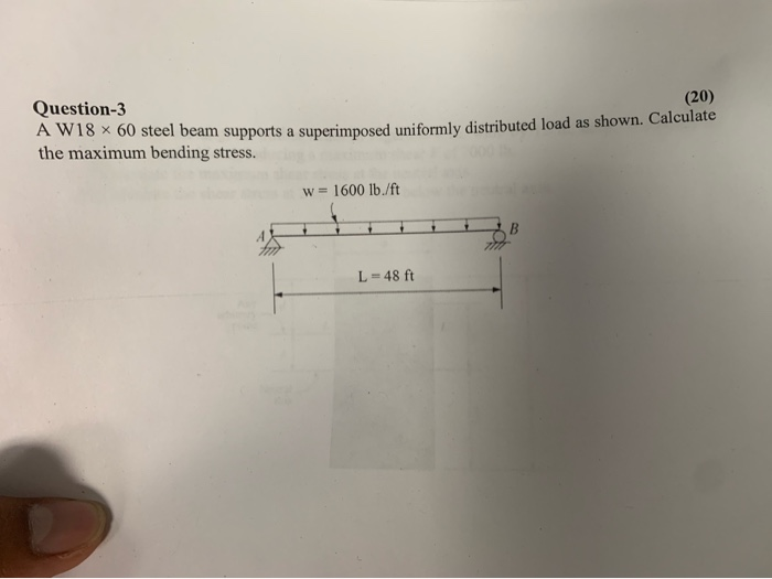 Solved (20) Question-3 A W18 60 steel beam supports a | Chegg.com