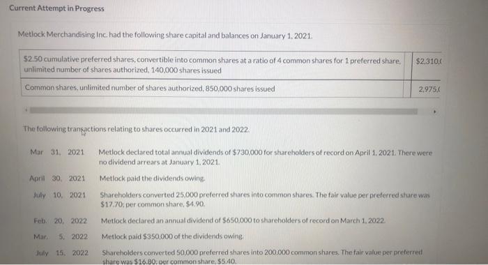 Solved Current Attempt in Progress Metlock Merchandising Inc | Chegg.com