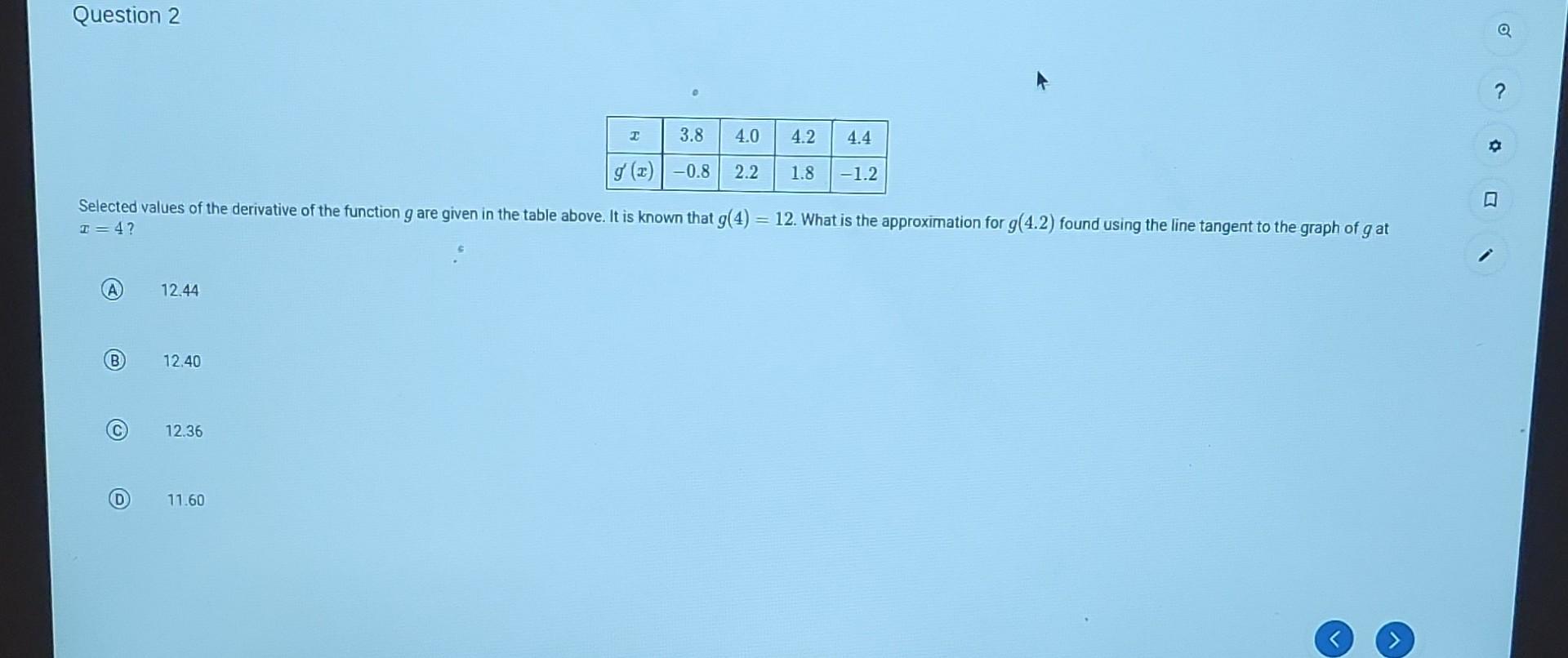 Solved Selected Values Of The Derivative Of The Function G