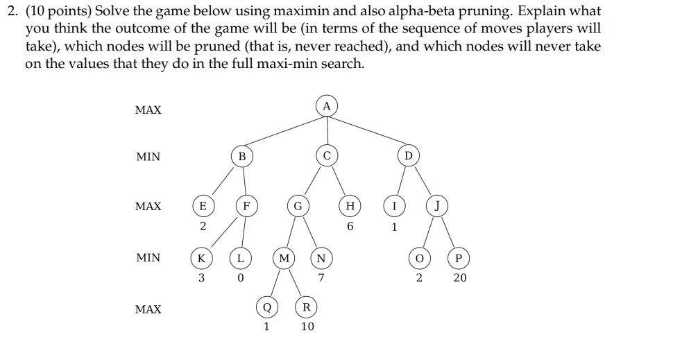 2. (10 ﻿points) ﻿Solve the game below using maximin | Chegg.com