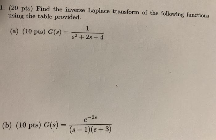Solved 1. (20 pts) Find the inverse Laplace transform of the | Chegg.com Solved 1. (20 pts) Find the inverse Laplace transform of the | Chegg.com