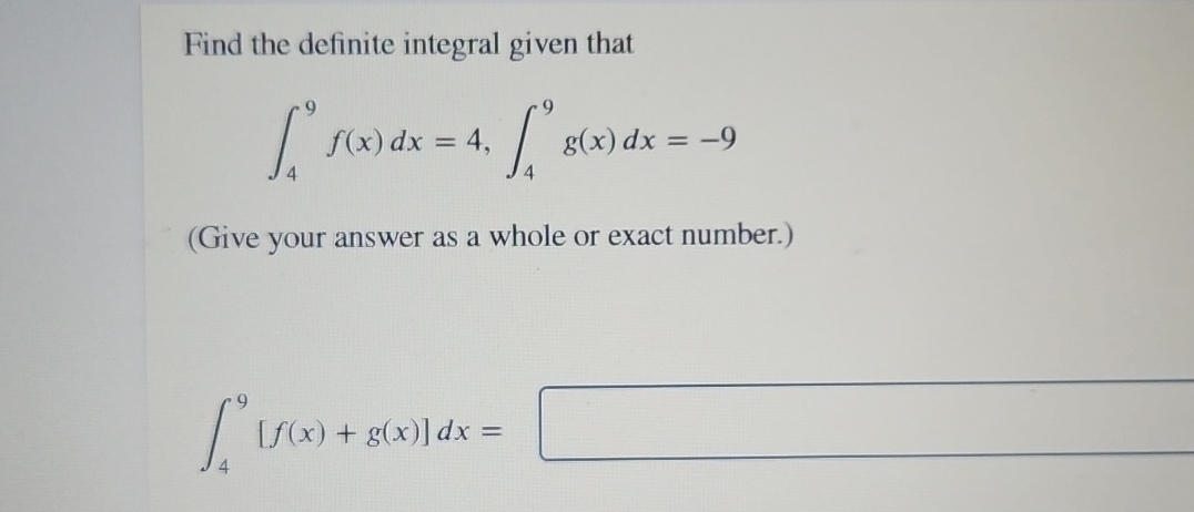 Solved Find the definite integral given | Chegg.com