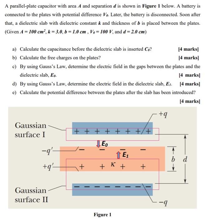 Solved A parallel-plate capacitor with area A and separation | Chegg.com