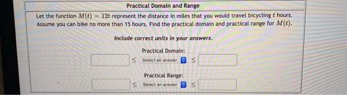 Solved Practical Domain and Range Let the function M(t) = | Chegg.com