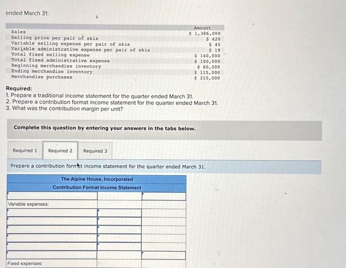 Solved ended March 31: Required: 1. Prepare a traditional | Chegg.com
