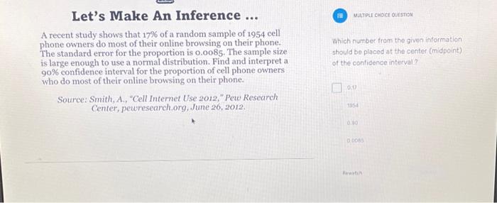 Solved Let's Make An Inference ... A recent study shows that | Chegg.com